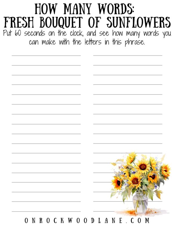 How Many Words Can You Make: Fresh Bouquet of Sunflowers